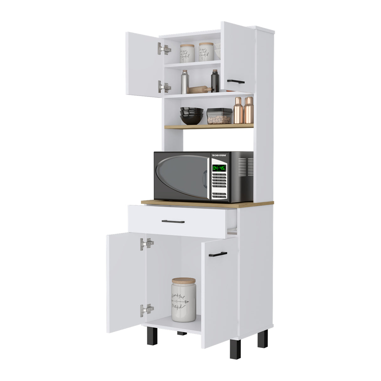 Alacena Z60 Blanco y Macadamia 58x160cm con Un Cajón y con Cuatro Puer ...