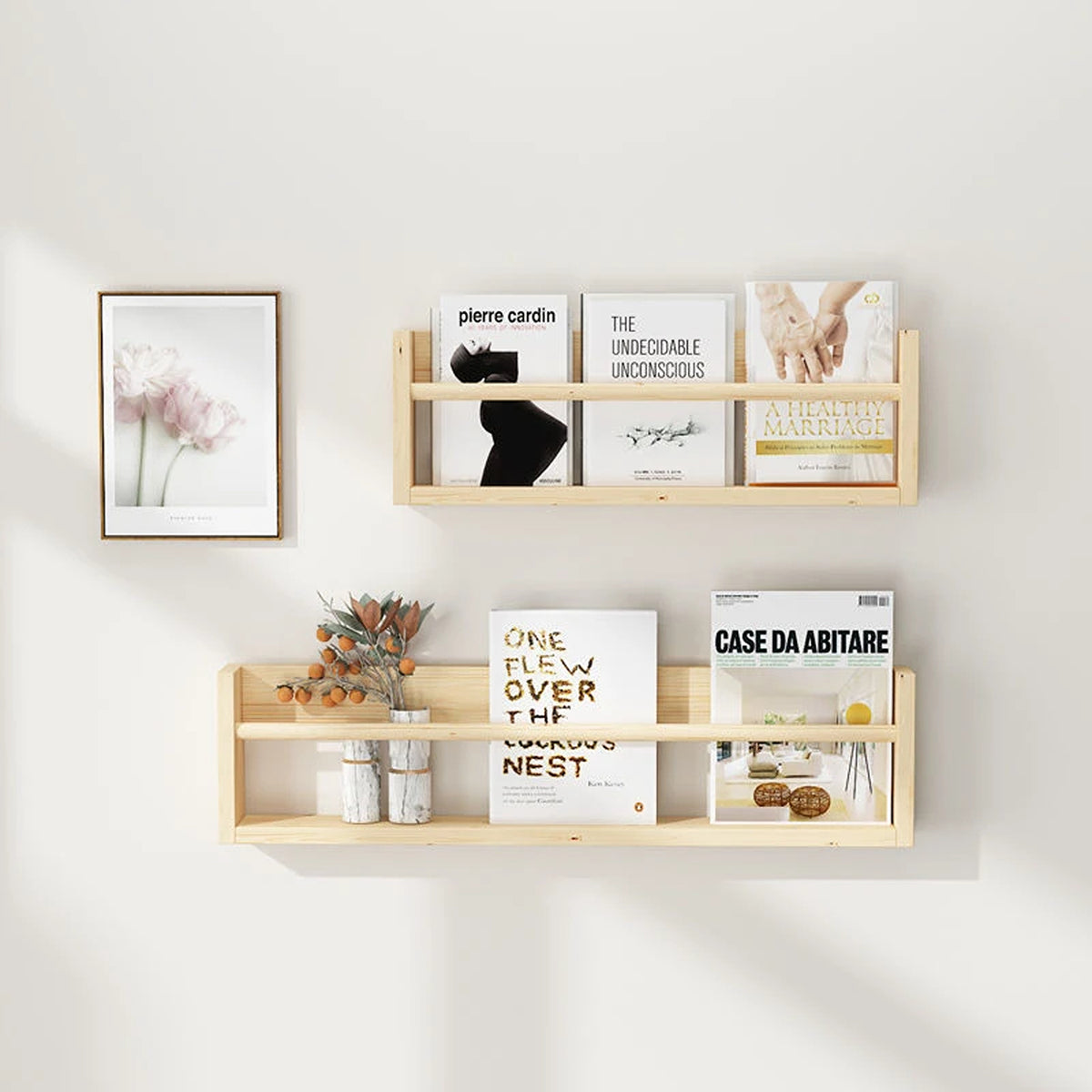 Set de 2 Repisas Ozli Modernas de Madera Pino Café 40x20cm con 1 Entre ...