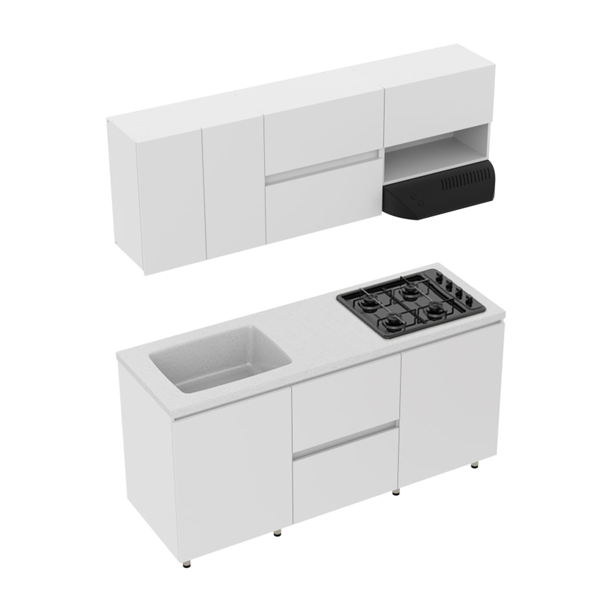 Cocina Modular Zafiro Blanco y Granito Perla 180x75cm Con Mesón y Con ...