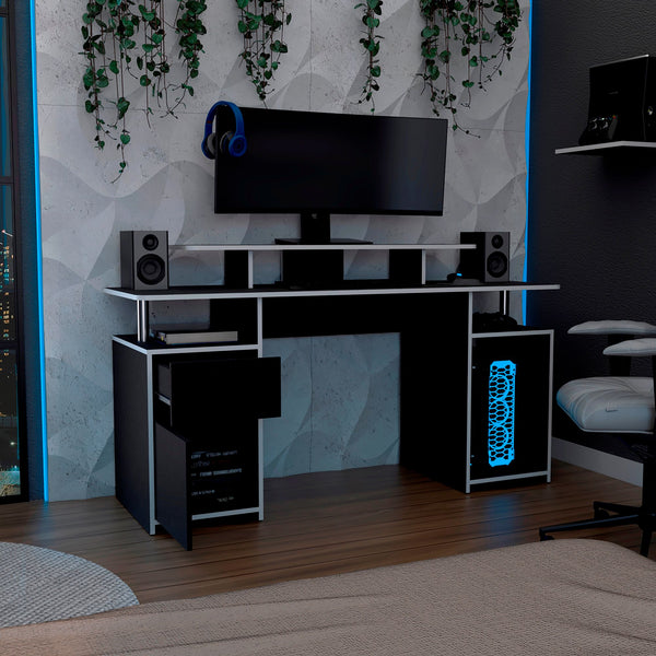 Escritorio Gamer Keria Wengue Y Blanco 157x88.5cm Con Un Cajón – Bylmo