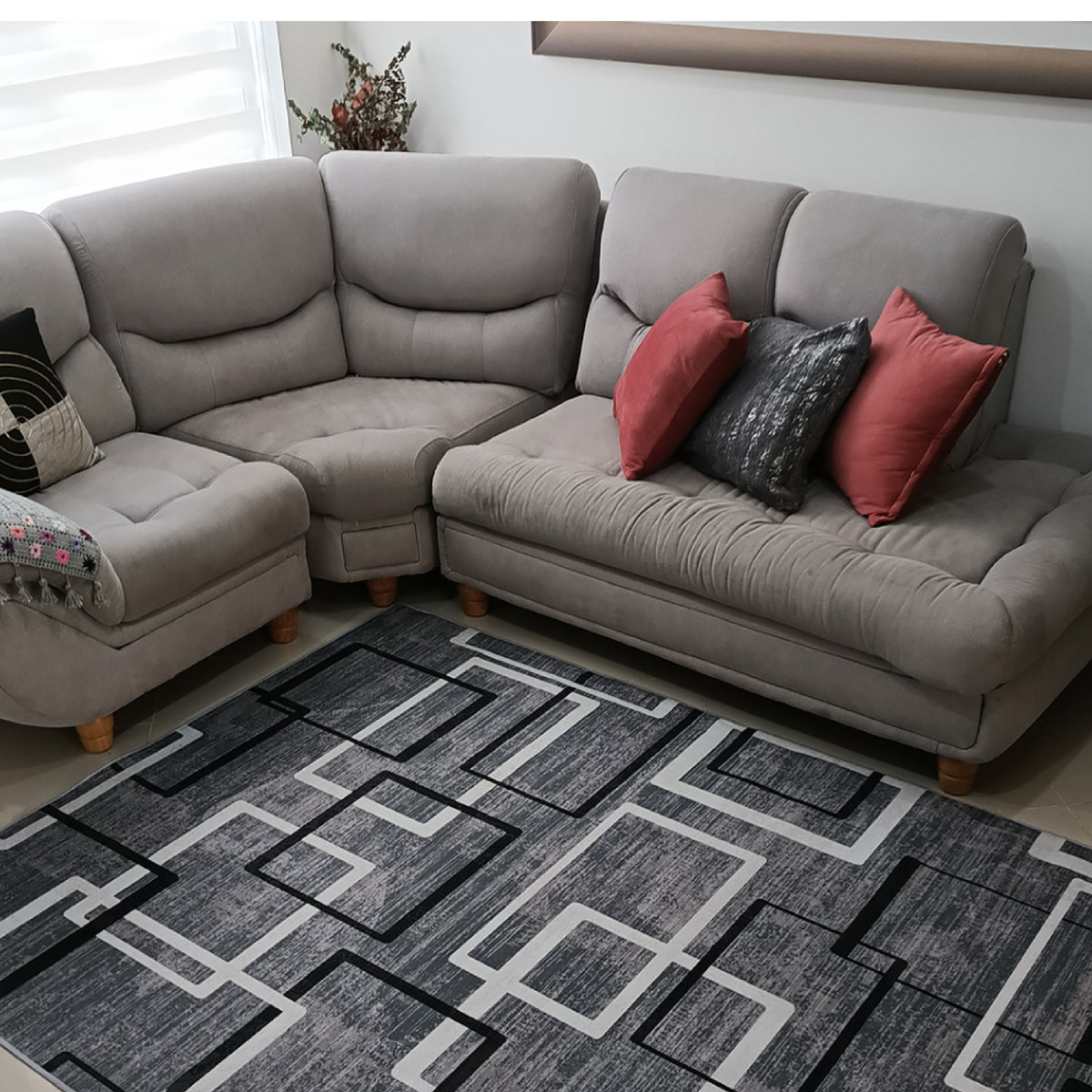 Tapete De Sala Figuras Geometricas Gris Y Blanco 200x150cm Clásico Rec ...