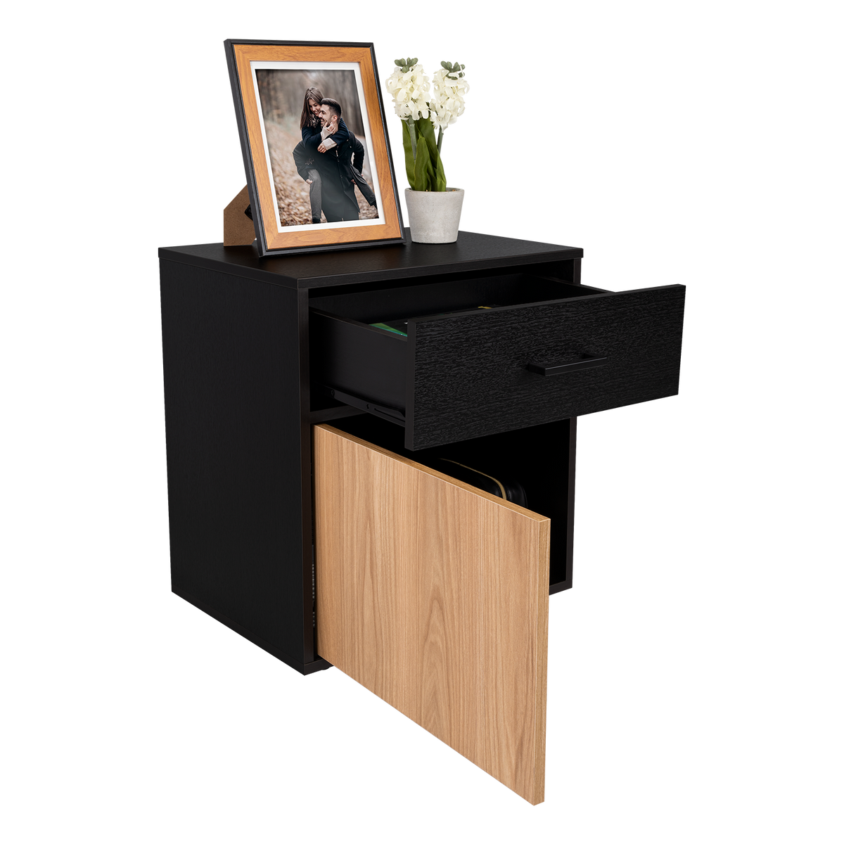 Mesa de Noche Grayson Wengue y Fresno 50x55cm con Un Cajón y con Dos C ...