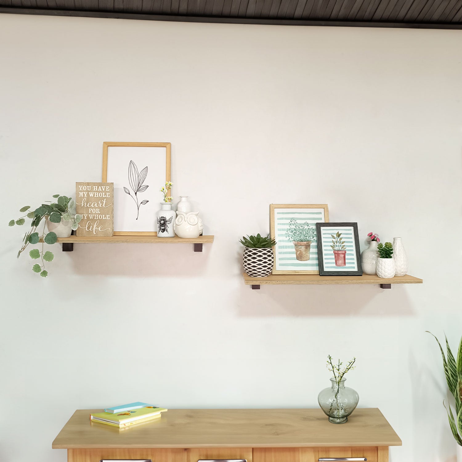 Set de 2 Repisas Dado Madera Natural y Negro 60x10cm Rectangular – Bylmo