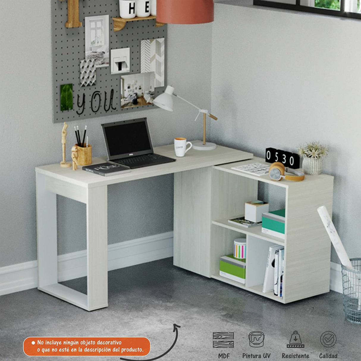 Escritorio Con Biblioteca Giratorio 360G - Niebla | Bylmo Colombia