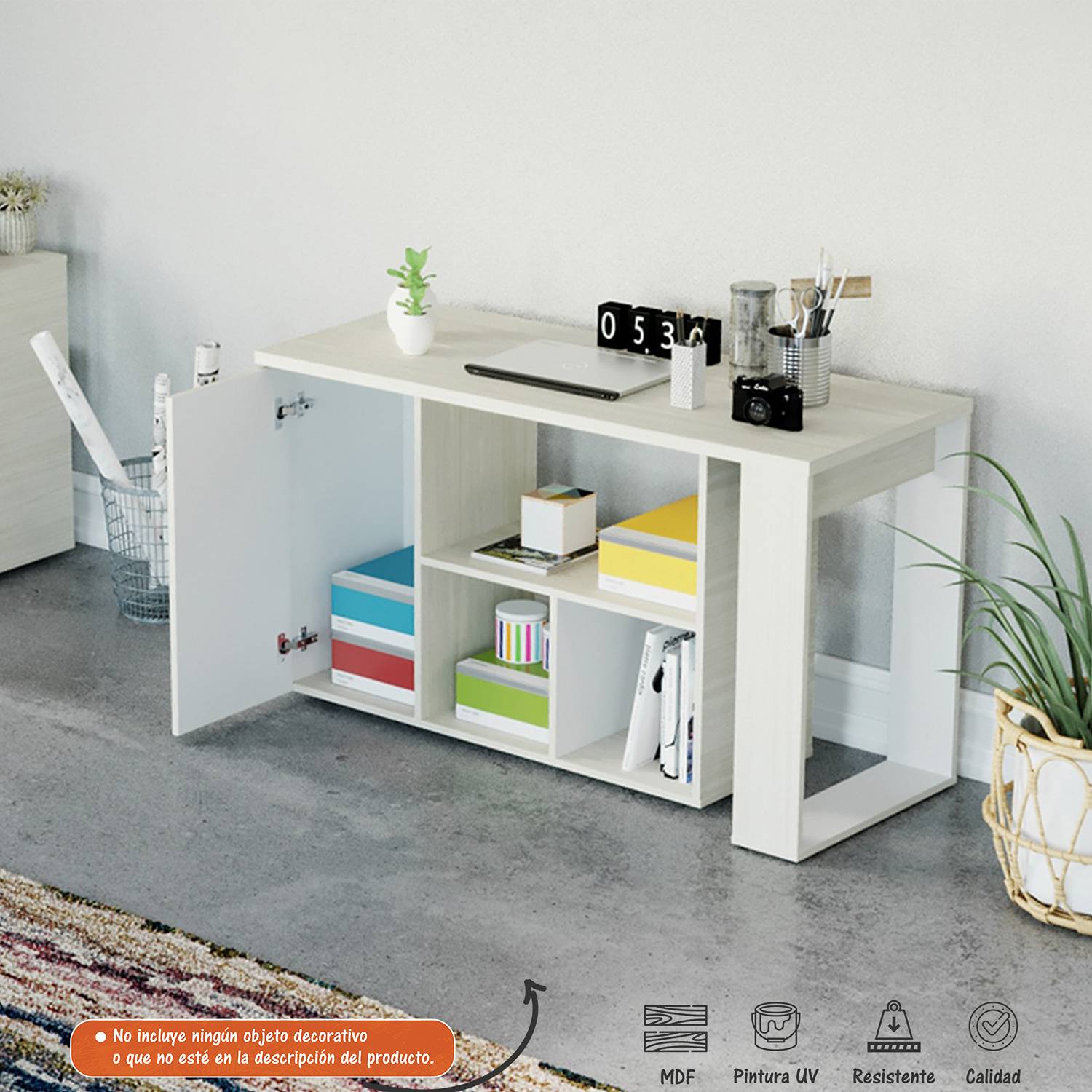 Escritorio Con Biblioteca Giratorio 360G - Niebla | Bylmo Colombia