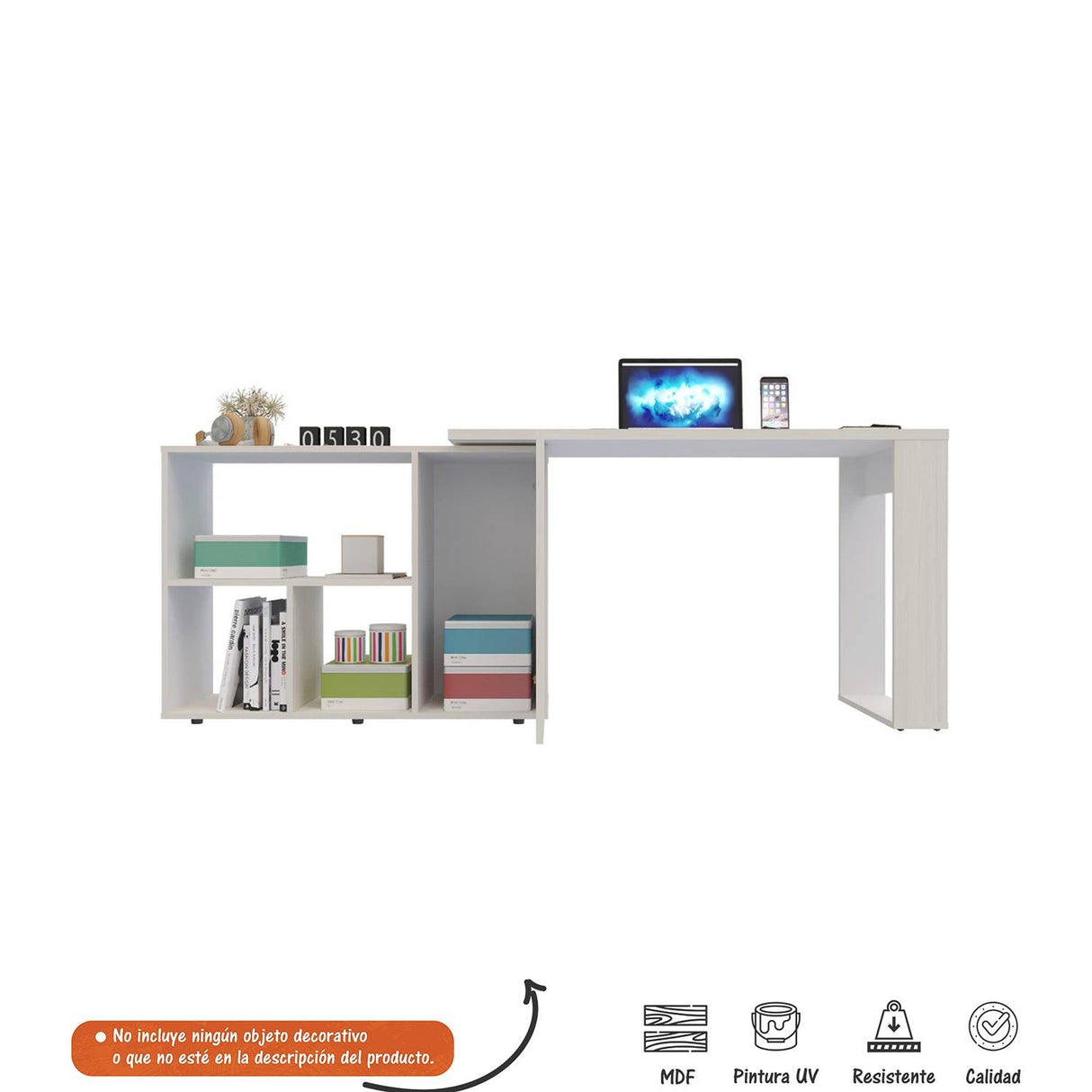 Escritorio Con Biblioteca Giratorio 360G - Niebla | Bylmo Colombia