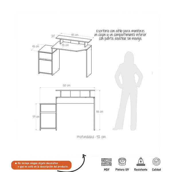 Escritorio Gamer Cora 120cm 1 cajón 1 puerta - Wengue | Bylmo Colombia